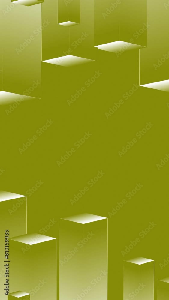 Gradient yellow color 3d Isometric cubes and rectangles moving back and ...