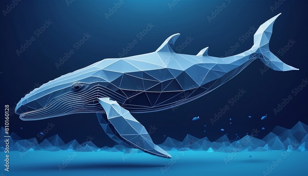 , Abstract blue whale underwater in polygons on a technology blue ...