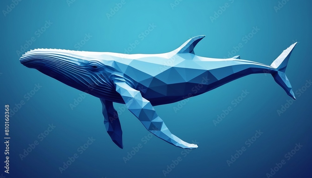 , Abstract blue whale underwater in polygons on a technology blue ...