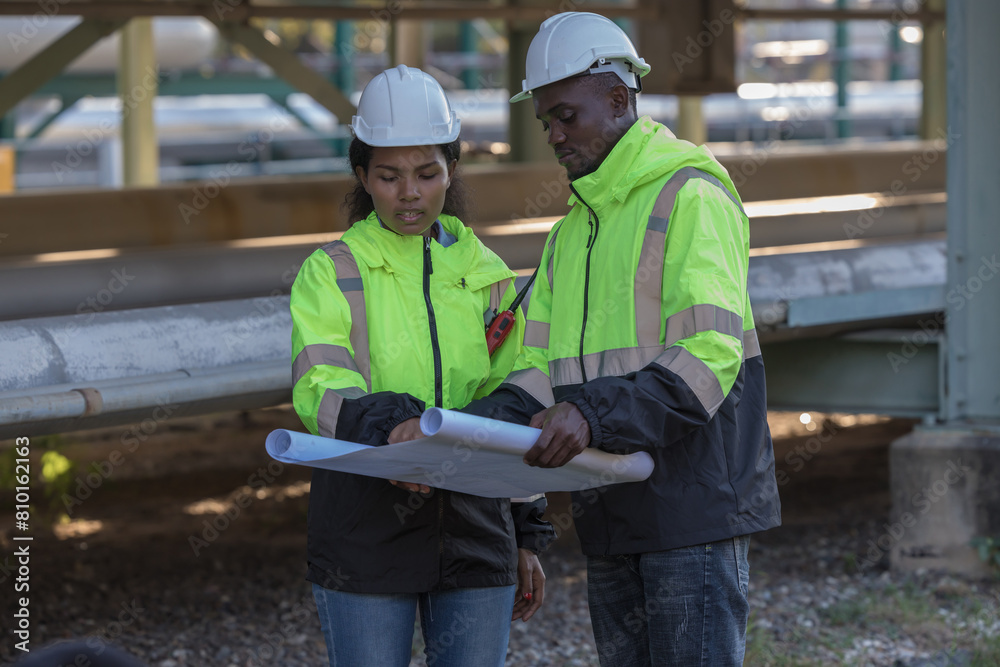 Engineer survey team checking construction project inspection work ...