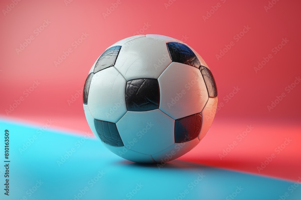 The soccer ball is lit with a dramatic split light casting shadows and ...