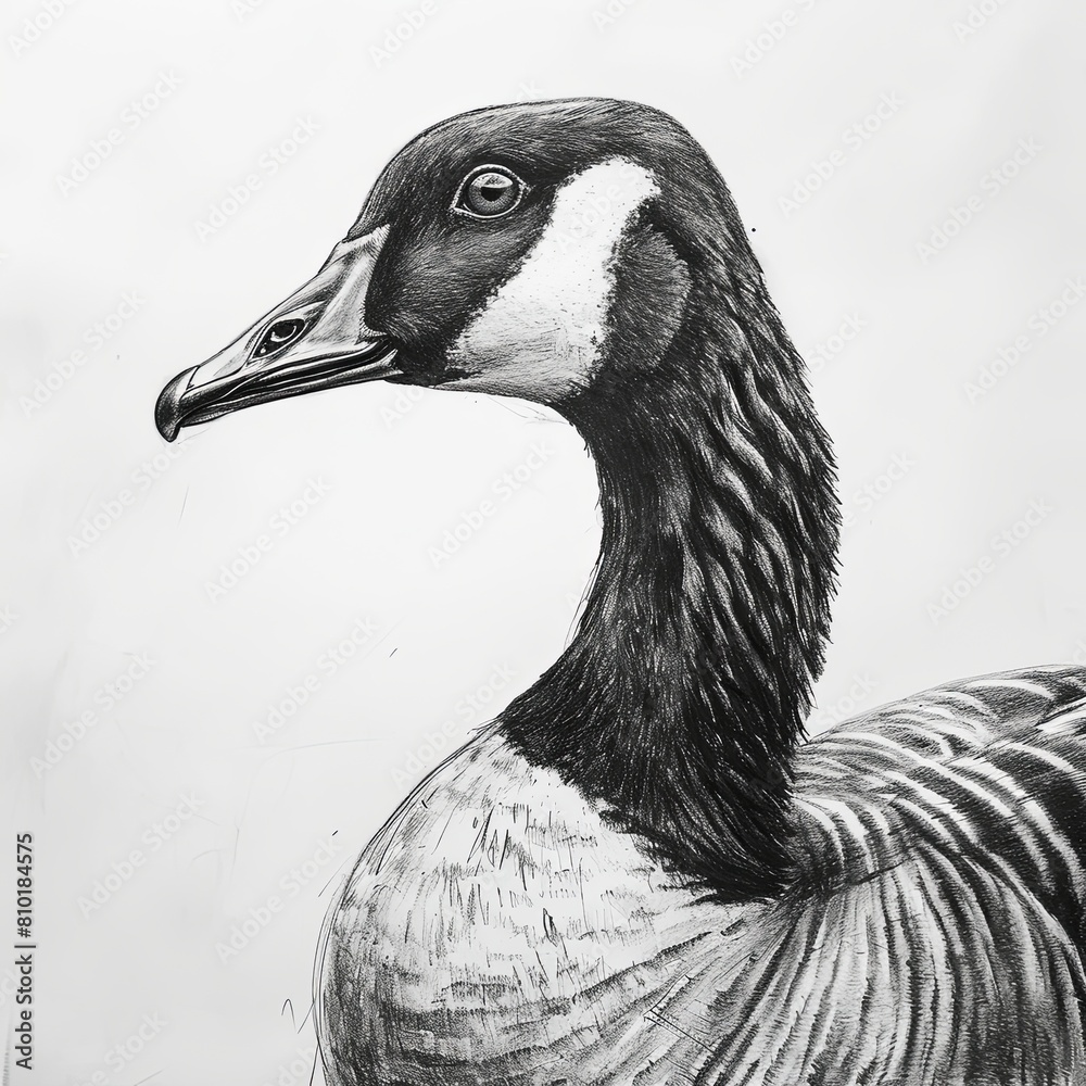 Canada Goose Pencil Sketch Hand Drawn Black and White Isolated ...