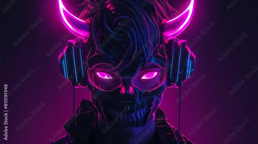 cyberpunk anime boy with oni mask sign pose futuristic neon head design ...