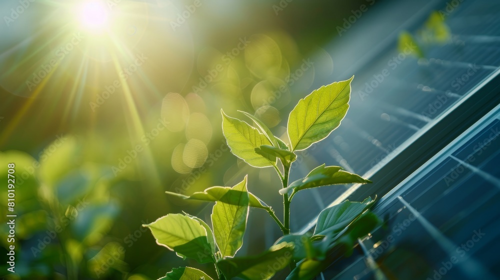 Green energy concept, solar panel leaves growing on a plant ...