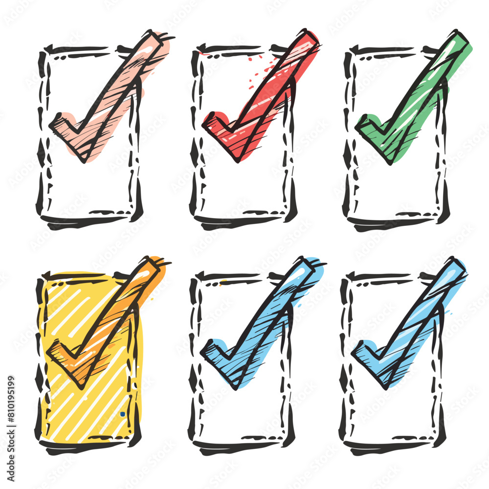Handdrawn check marks within boxes, colorful sketch, doodle style ...