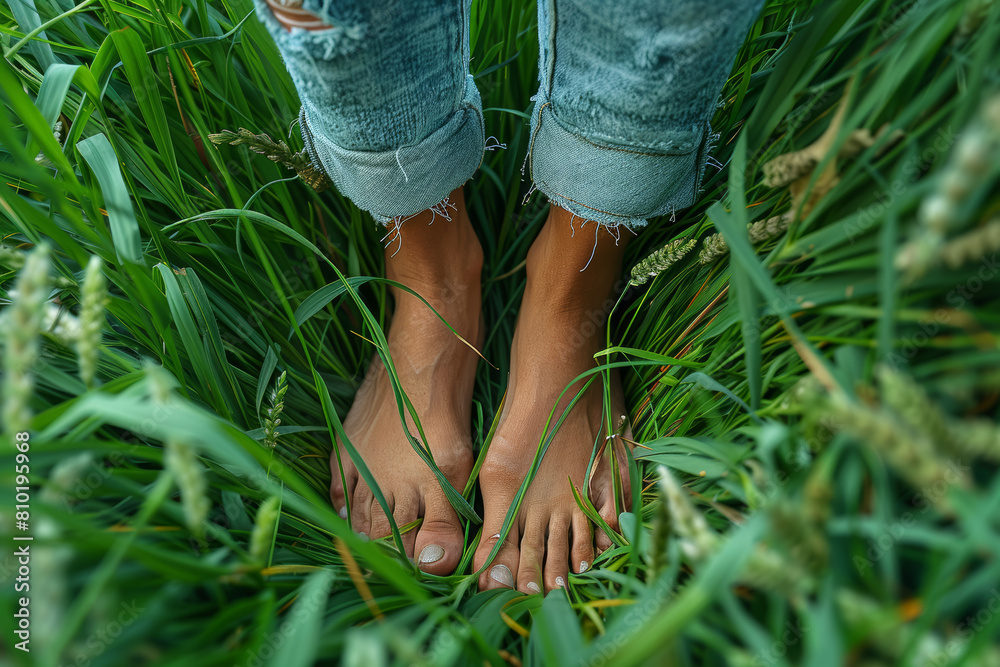 The soft, springy texture of fresh grass, tickling bare feet. Concept ...