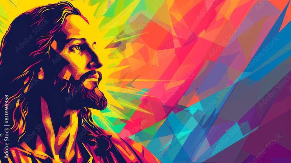 jesus christ portrait on abstract colorful background with copy space ...