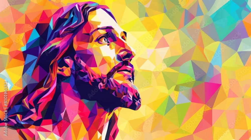 jesus christ portrait on abstract colorful background with copy space ...