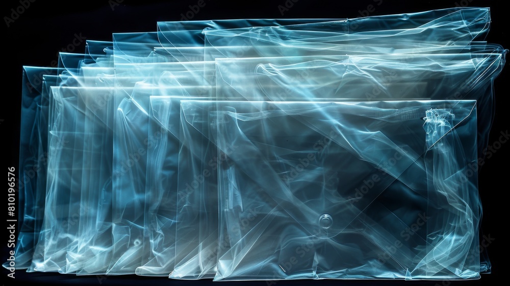 X-ray scan of a stack of envelopes, showing the seals and contents ...