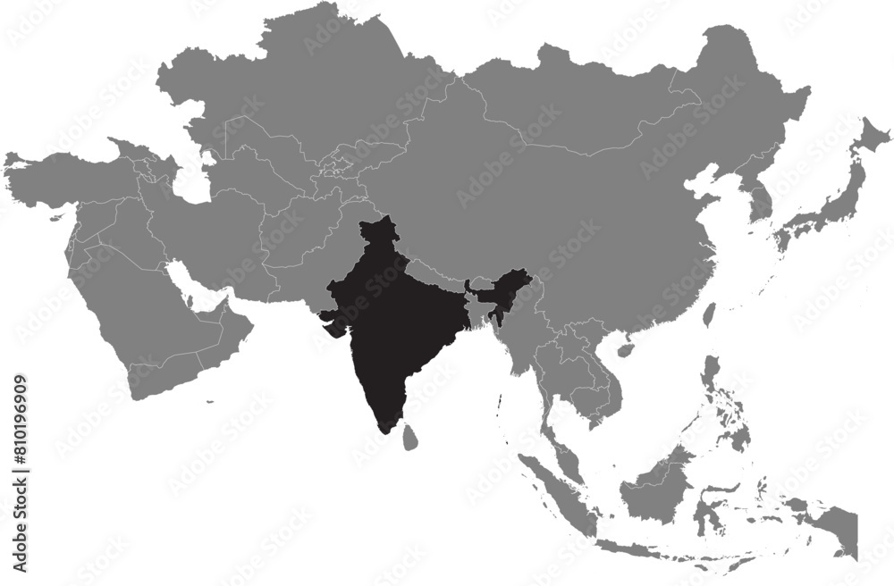 Highlighted black map of INDIA inside dark grey detailed blank ...