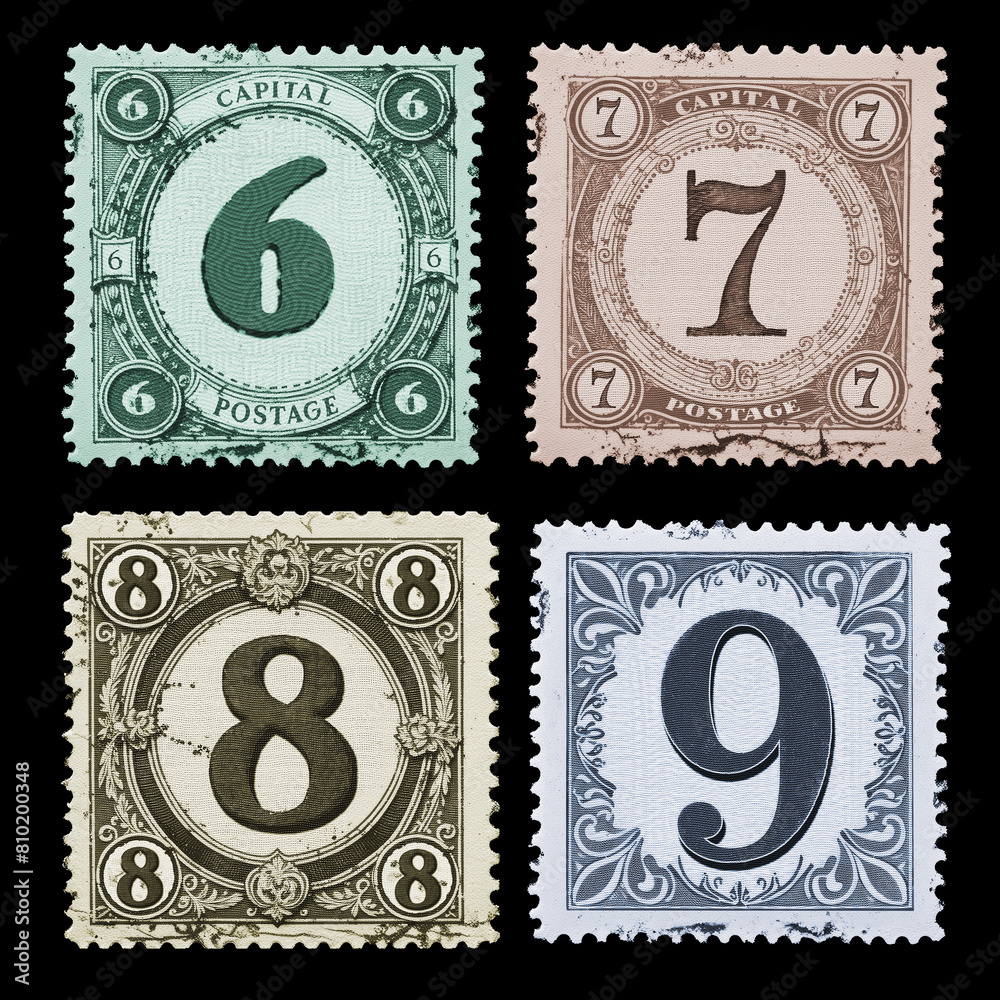Vintage postal stamp alphabet with capital letters and digits - digits ...