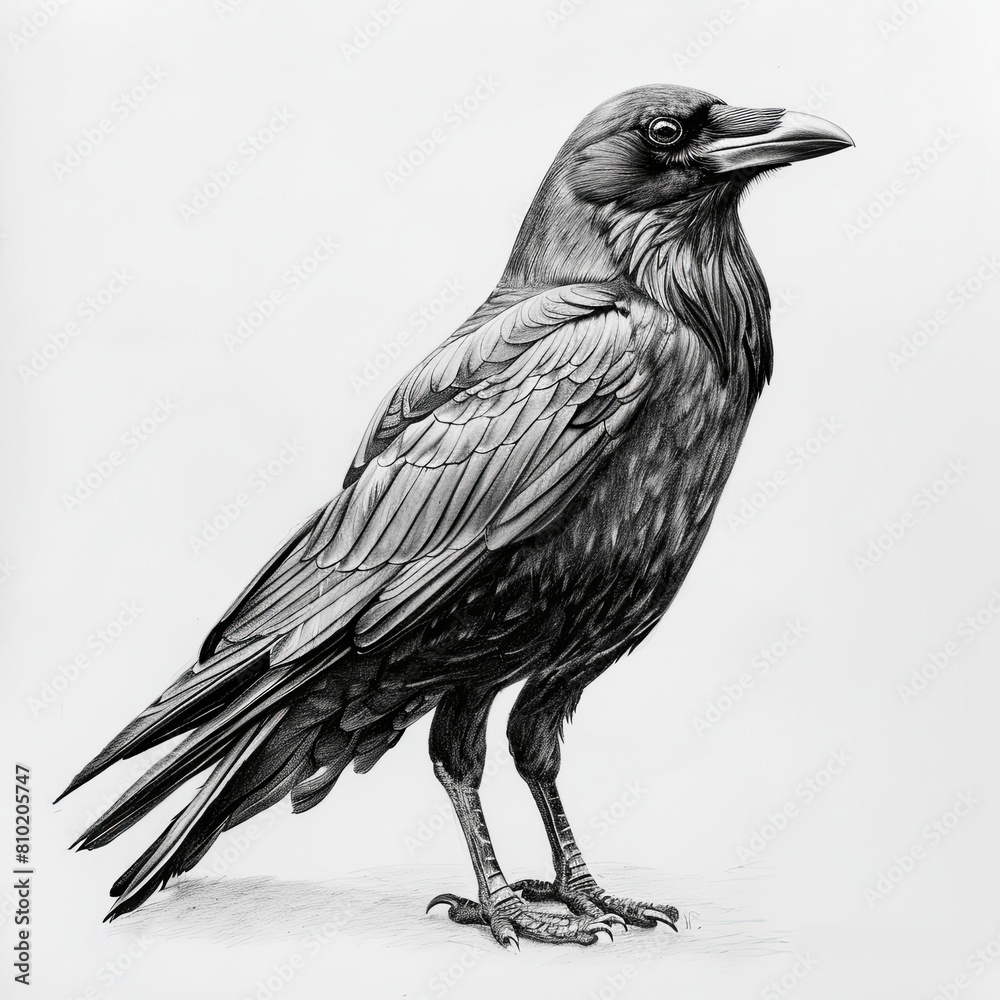 Carrion Crow Pencil Sketch Hand Drawn Black and White Depiction of ...