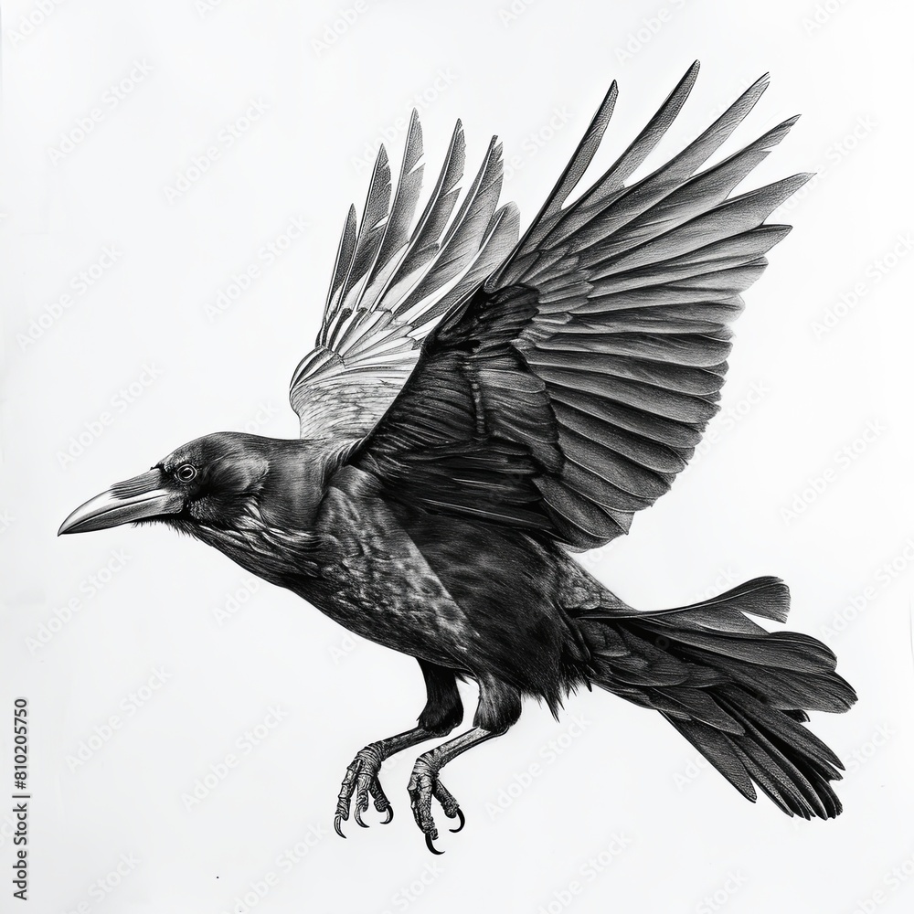 Carrion Crow Pencil Sketch Hand Drawn Black and White Depiction of ...