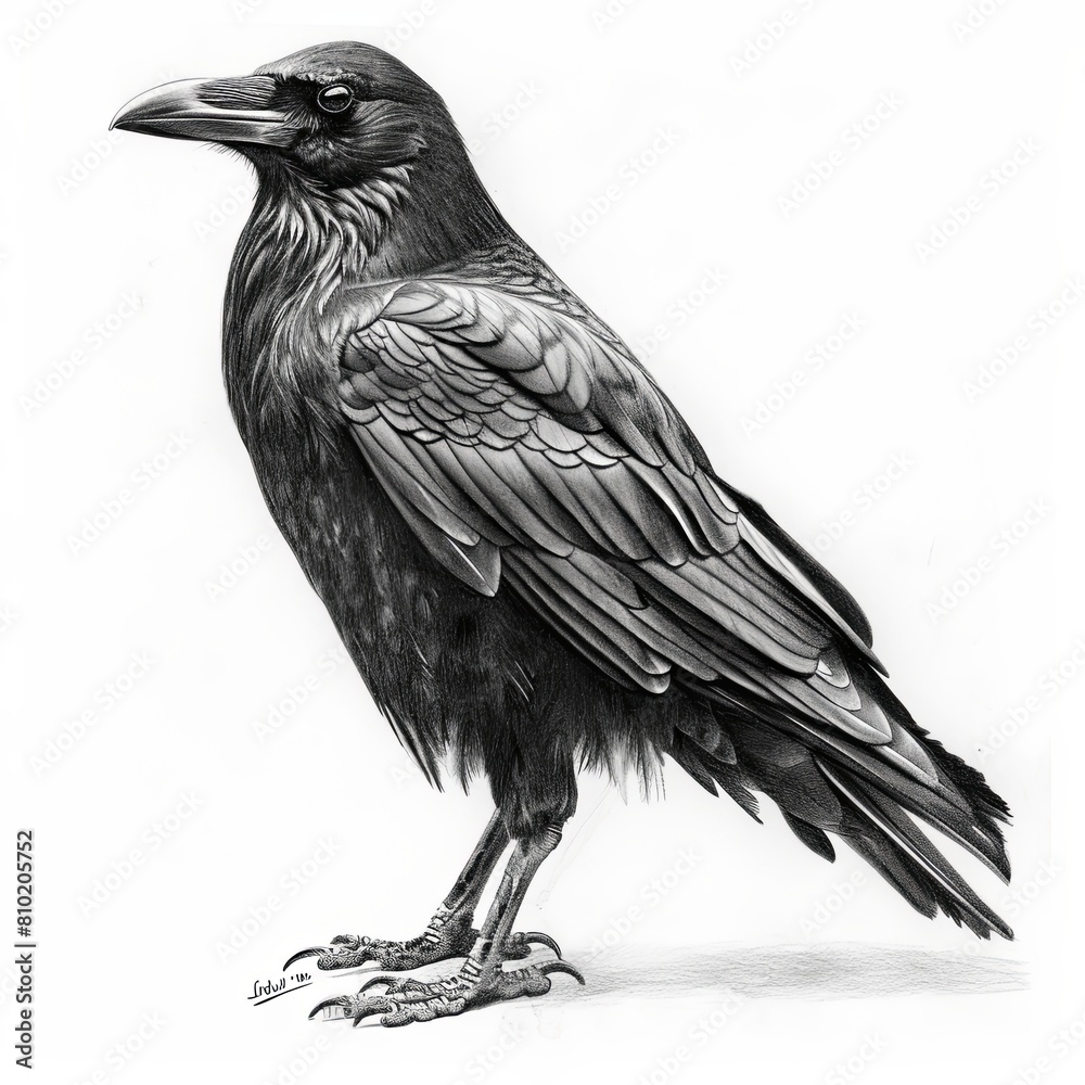 Carrion Crow Pencil Sketch Hand Drawn Black and White Depiction of ...