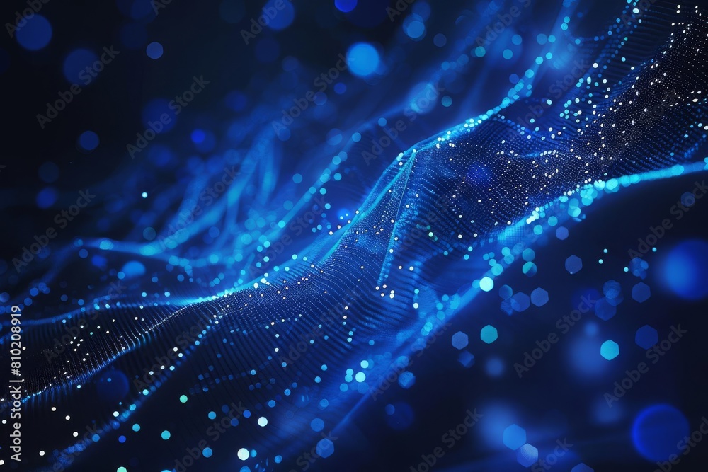 abstract cyber network background flowing dots and interweaving lines dark blue color scheme ...