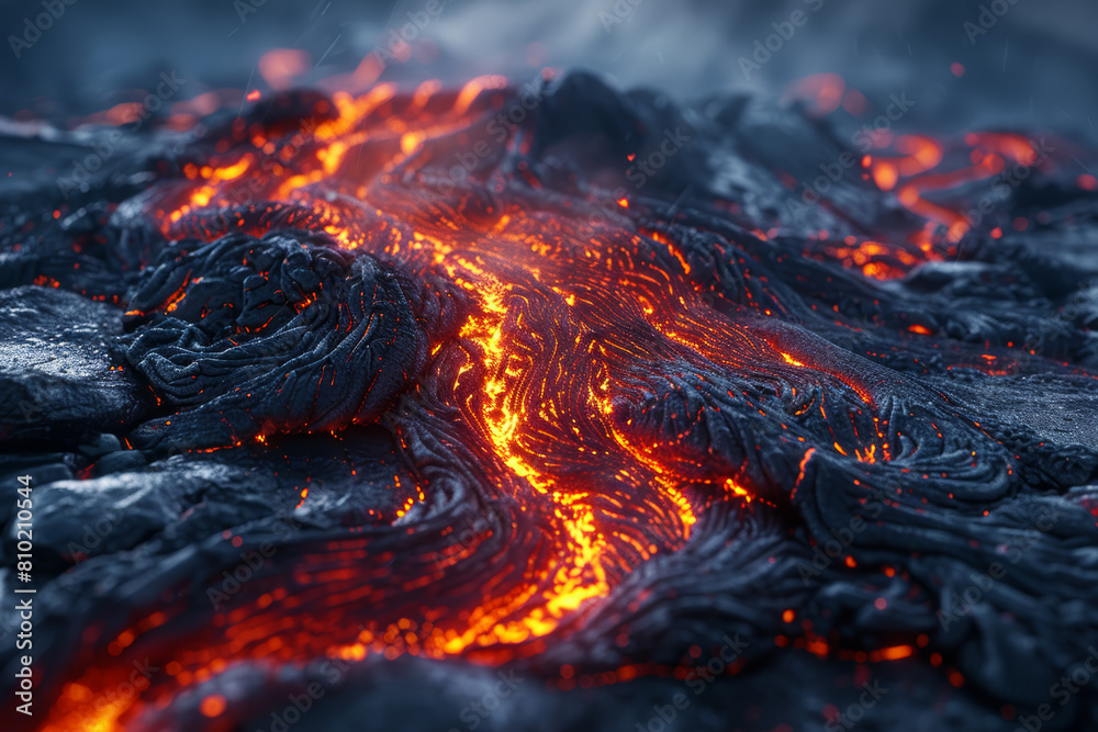 A fiery volcanic eruption shaping the Earth's surface, releasing molten ...