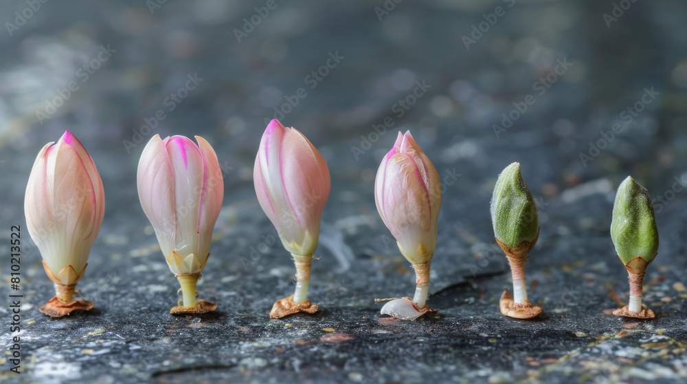 Flower, seedling and stages for growth, bloom and nature for spring ...