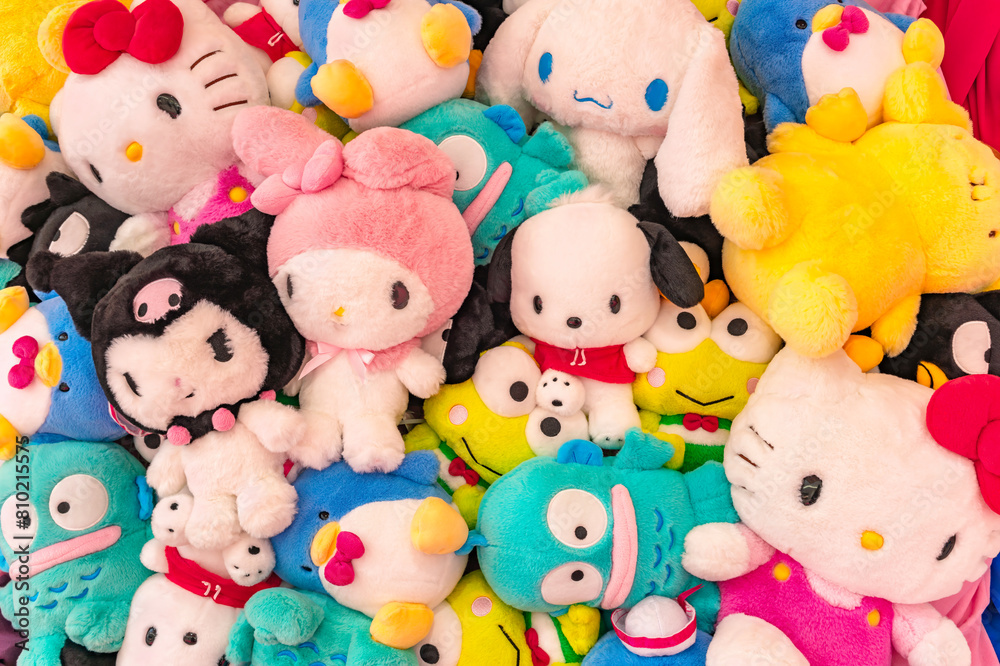 tokyo, japan - apr 16 2024: Bunch of multi-colored plushies of Sanrio ...