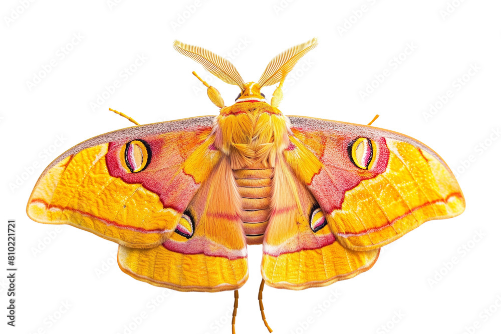 Majestic Io moth with vibrant yellow and eye-like wing patterns ...