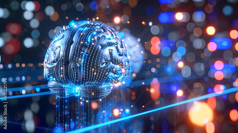 The concept of artificial intelligence. An abstract glowing brain. Turn ...