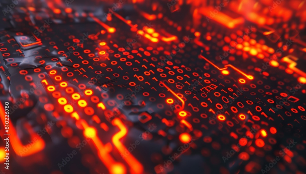 Binary Code with Digital Matrix, Red and Blue Lighting, Cybersecurity ...