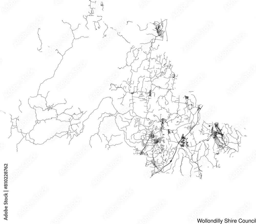Street map of Wollondilly Shire Council in Australia in black and white with title Stock Vector ...
