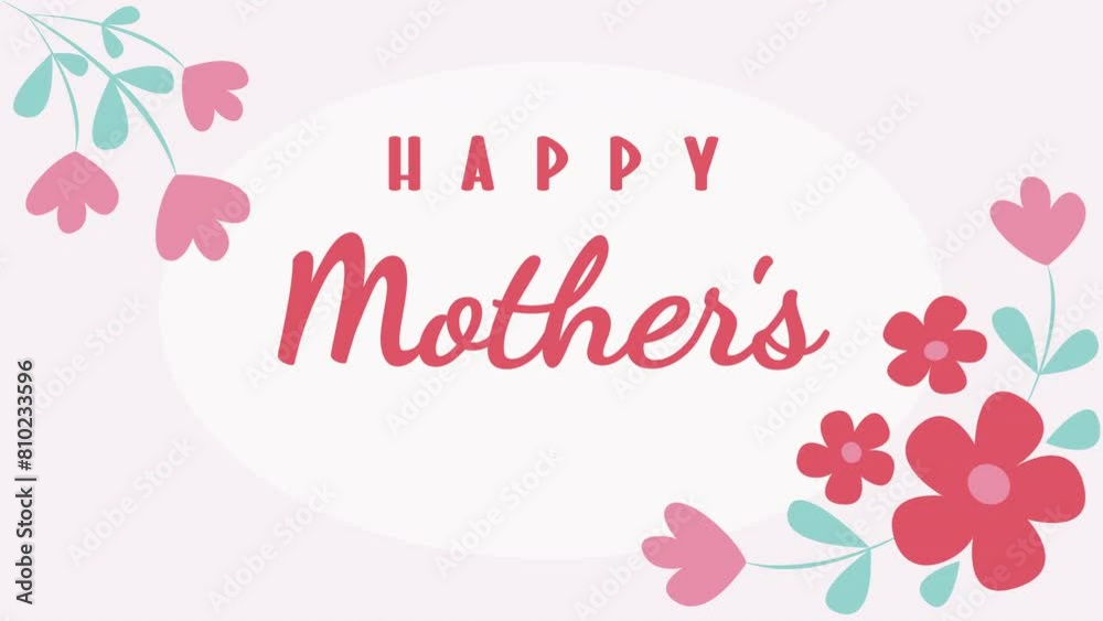 Mother's Day animated greeting card or banner with flowers, hearts and ...