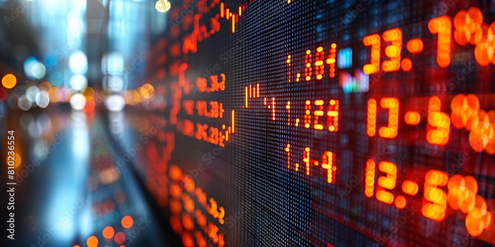 visualization of a high-speed stock trading display in a modern city ...