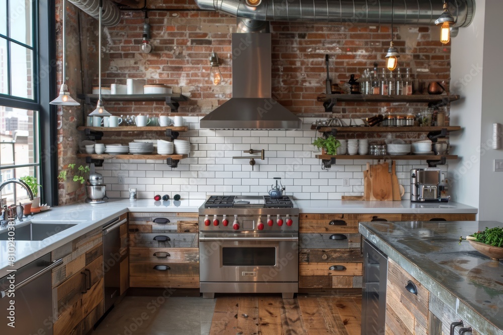 Rustic Industrial Kitchen: Reclaimed wood cabinetry, exposed pipes ...