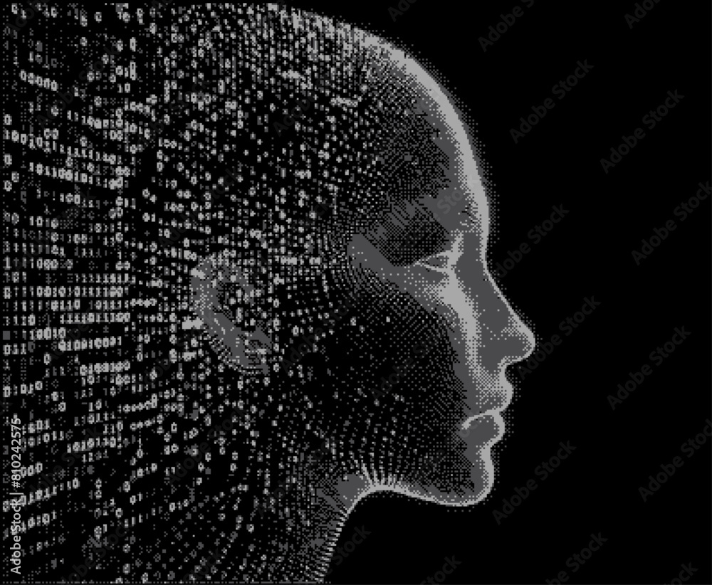Silhouette of a human head made of binary code. Conceptual image of ... Silhouette of a human head made of binary code. Conceptual image of ...