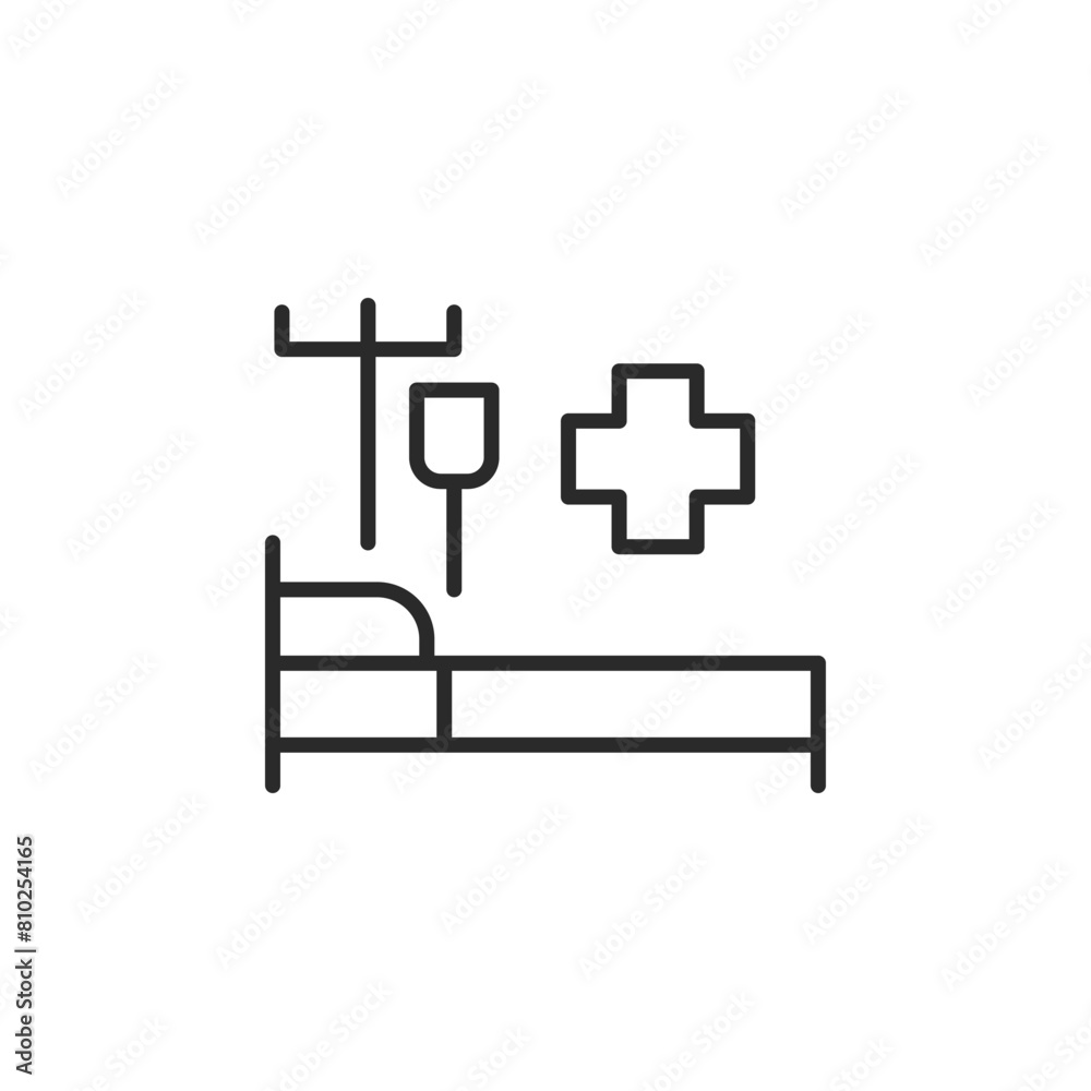 Hospital bed icon. Simple hospital bed with IV stand and medical cross ...