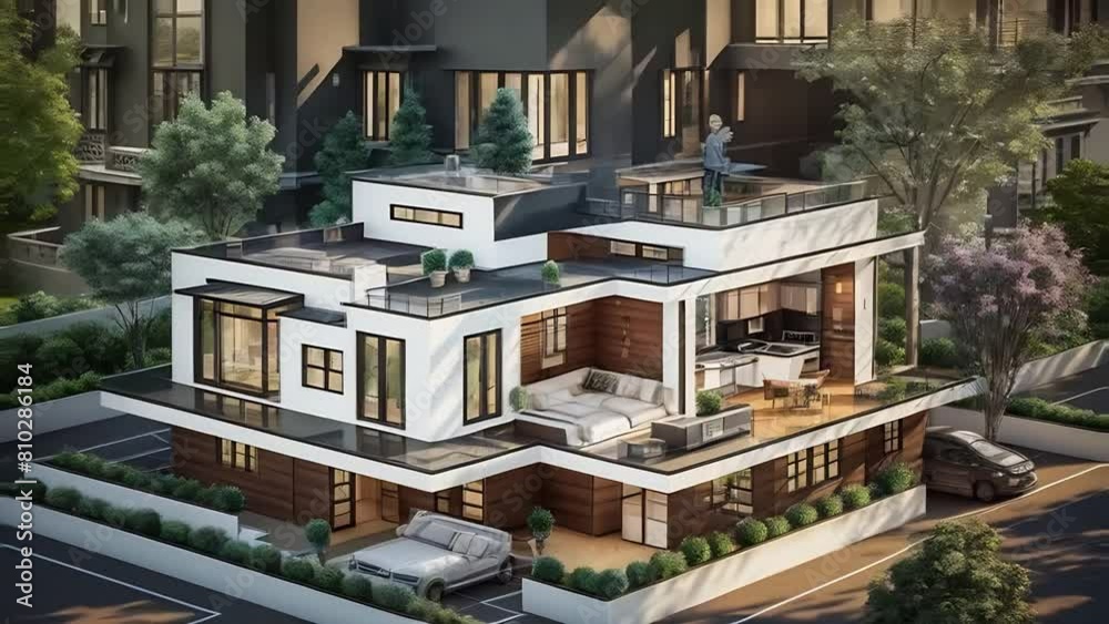 3d small luxury house model next to a large home, real estate ...