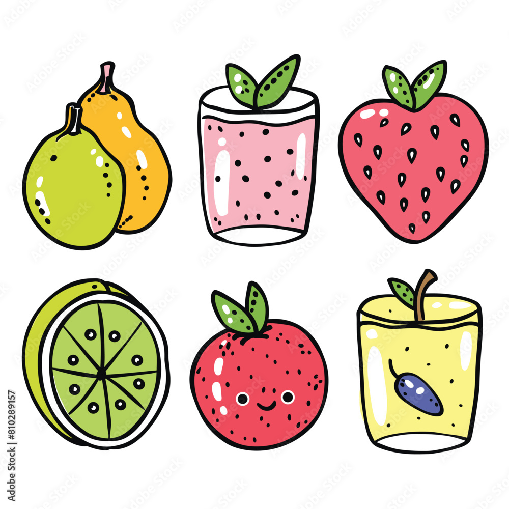 Colorful fruit characters smiling, cute animated fruits, happy fruit ...
