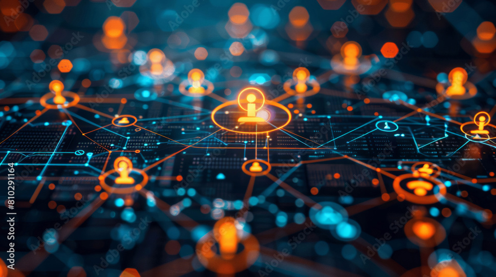 Abstract, network and data with communication for industry with emoji ...