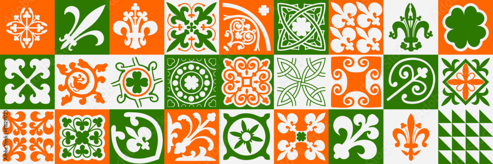 A vibrant collection of 27 ceramic tiles in an ethnic Irish style ...