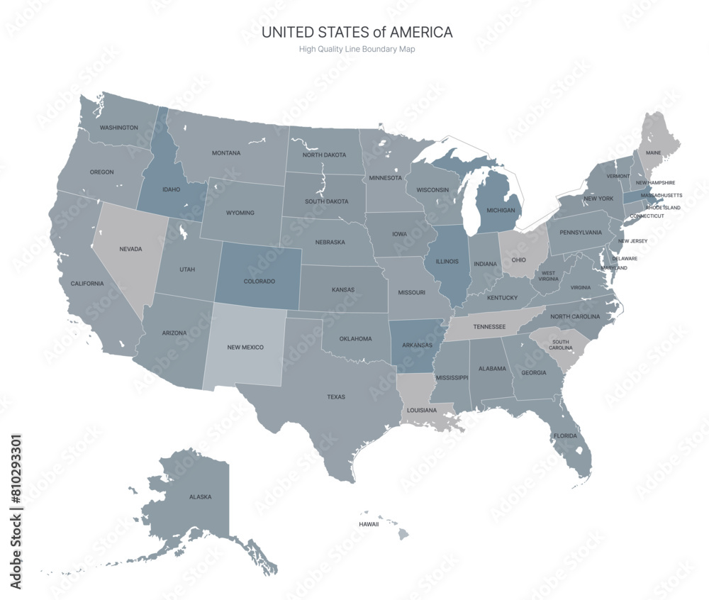 USA map with states isolated. United States of America map on white ...
