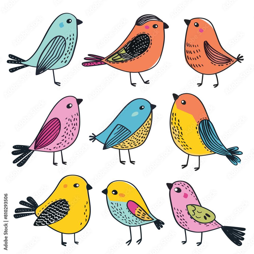 Stylized colorful birds cartoon characters, collection cute birds ...