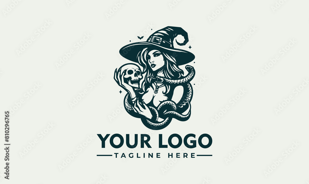 woman witch vector logo beauty woman with a skull and snake vector logo ...