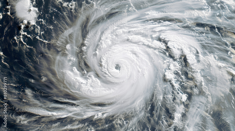 Aerial view of a formidable hurricane with swirling clouds and a ...