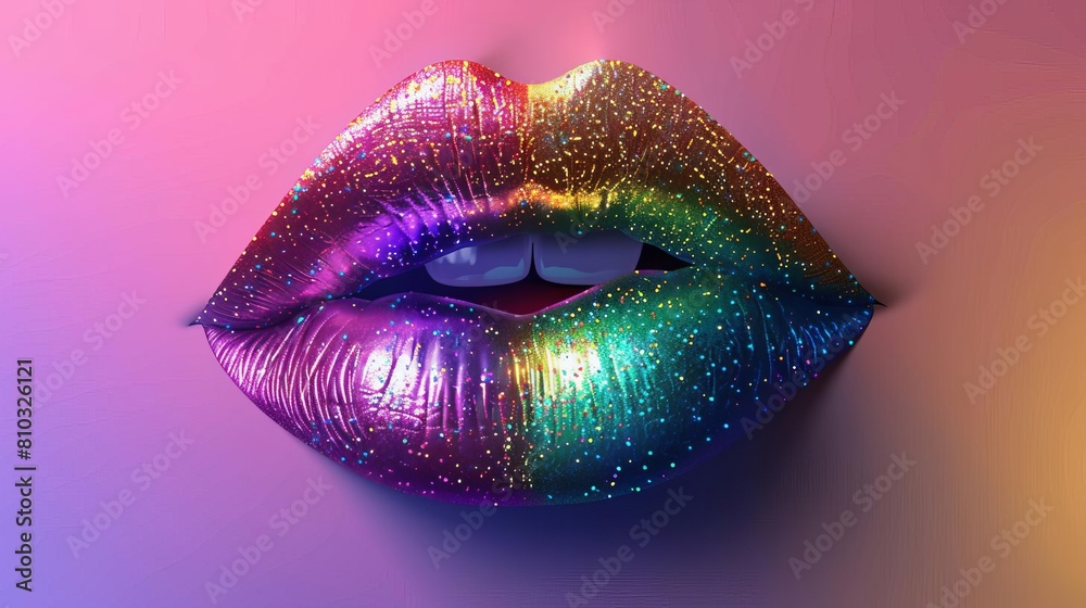 Rainbow glitter lips flat design side view party night theme animation ...