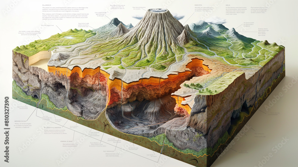 The illustration shows a detailed cutaway of the earth revealing the ...