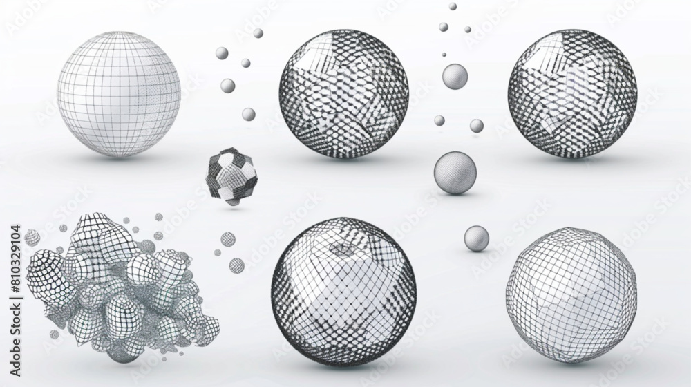 3d Sphere Mesh Globe Shapes With Dots And Line Grid Orb Wire