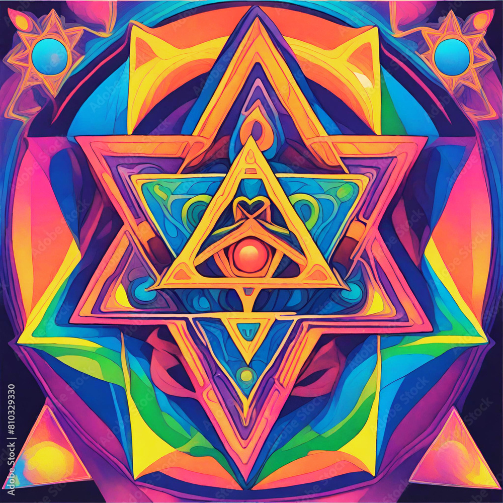 Psychedelic Rainbow Sacred Geometry Tetrahedron Triangles Spiritual ...