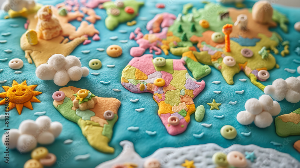Colorful 3D map of the world made of plasticine. Continents are ...