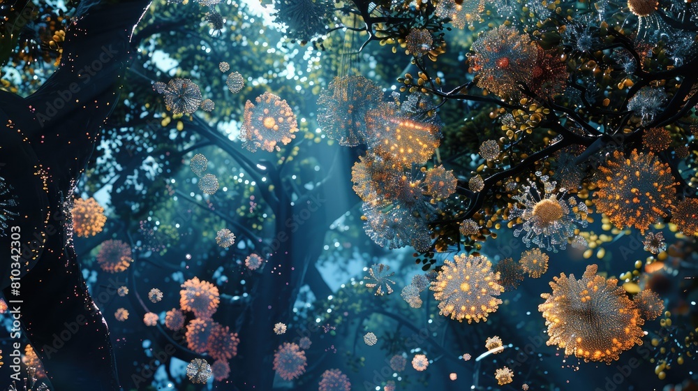 scenery background trees, holograms of large, microscopic animals, tree ...