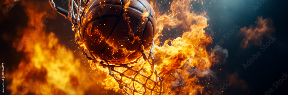 A flaming ball in a basketball hoop. Basketball hoop on fire. Stock ...
