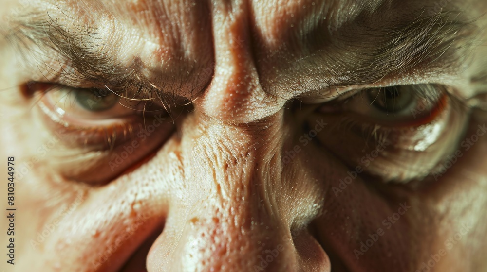 A close-up of a face with a disgusted expression. The nose is wrinkled ...