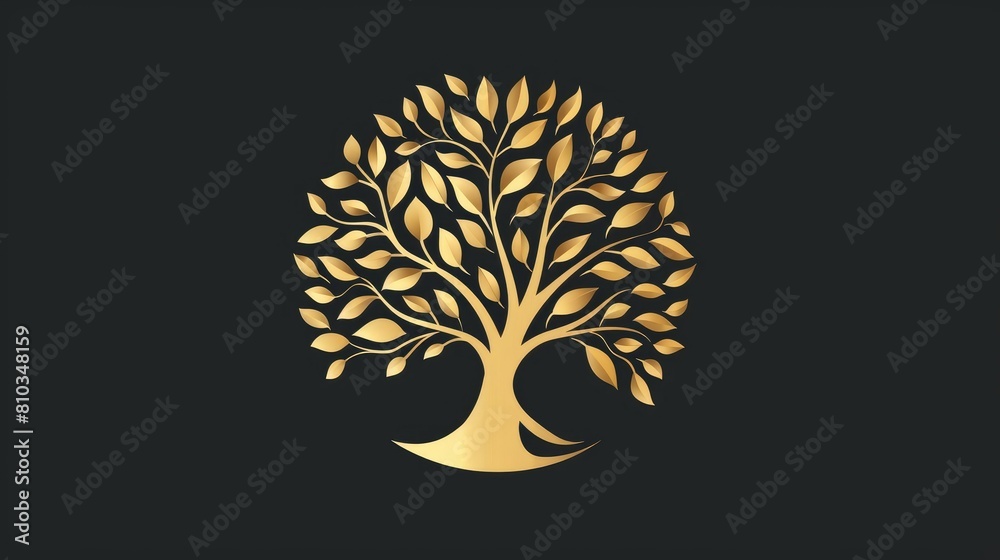 Tree of life icon logo design, gold branch with leaves vector ...
