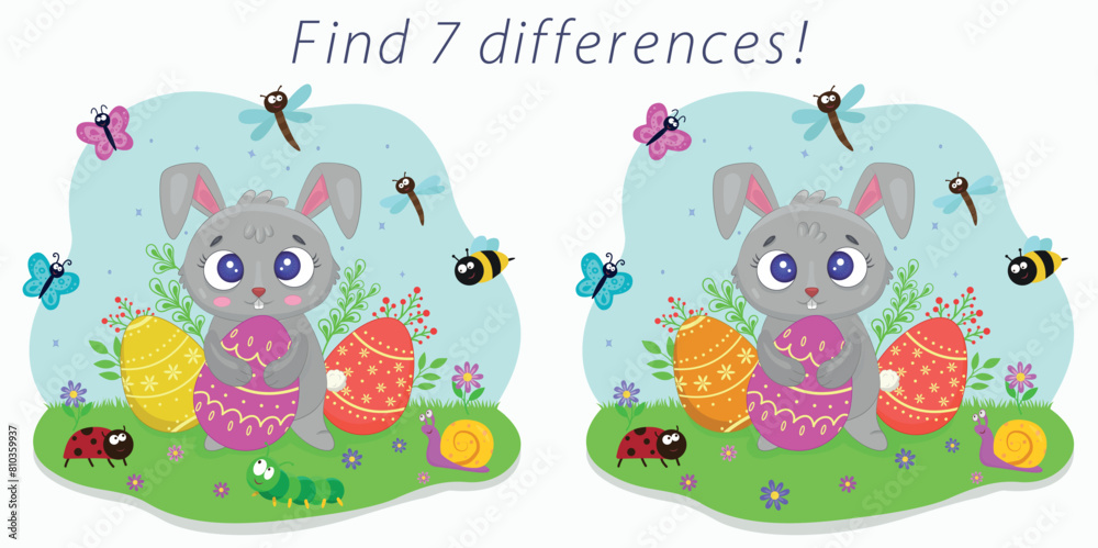 Cute Easter bunny with eggs. Spot the Differences, an educational game ...