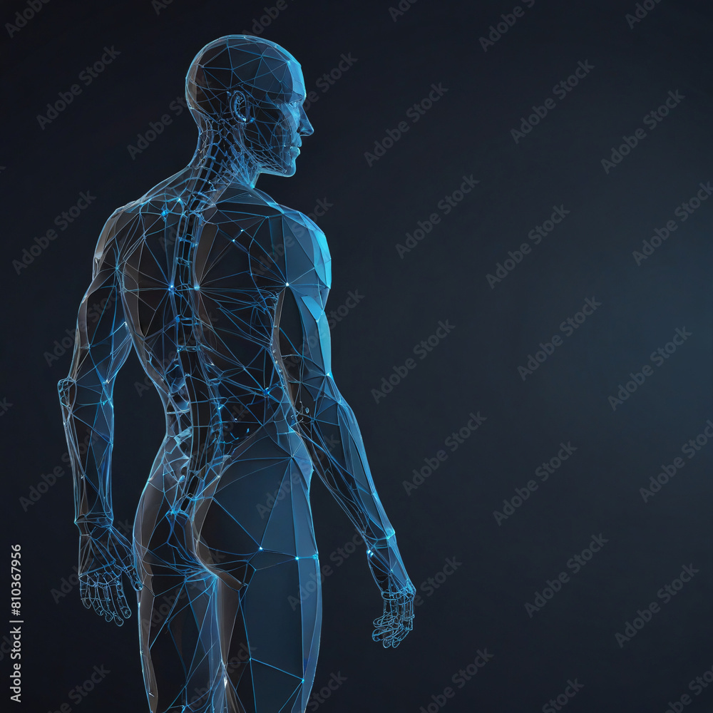 AI generative of human body digital abstract. Wireframe silhouette of ...